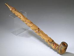 Pipe; Chippewa/Ojibwa, Wood, Mammal Designs, 20 inch.