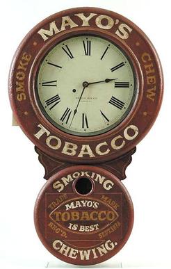 Advertising Clock; Baird Clock Co, Mayo Tobacco, Smoke & Chew, 31 inch.