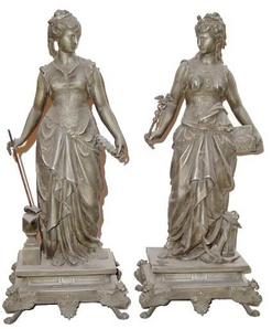 Statue (2); Ansonia, Art & Commerce, 19 inch.