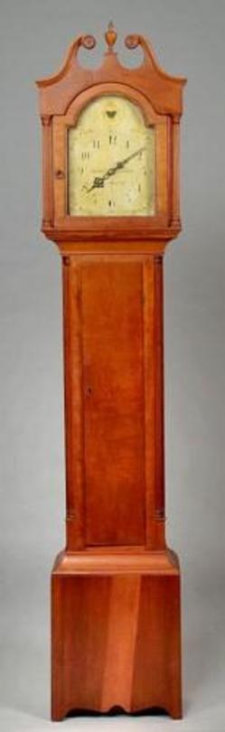 Tall Case Clock; Connecticut, Empire, Hoadley (T&S), Cherry, Broken Arch, 96 inch.