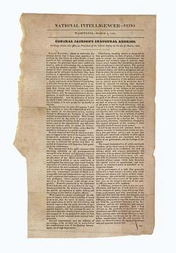 Newspaper; Washington DC, 1829, National Intelligencer-Extra...Jackson ...