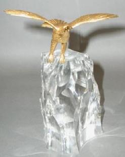 Glass & Gold Sculpture; Steuben, Houston (James), Eagle Rock, 18K Gold ...