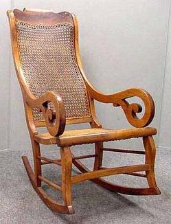 Furniture: Chair-Rocking; Victorian, Maple, Lincoln, Caned Back & Seat.