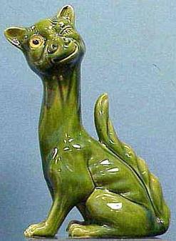 Art Pottery; Devon, Vale (Aller), Figure, Cat with Glass Eyes, 12 inch.