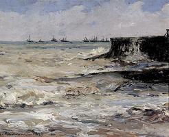 Ravanne, Leon Gustave; Oil on Panel Marine Painting, signed 1897 ...