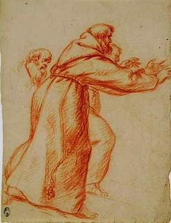 Florentine School; Old Master Chalk Drawing, Study of Three Standing ...