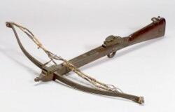 Crossbow; English, Oak Stock, Wrought Iron Mounts, Preston Trigger.