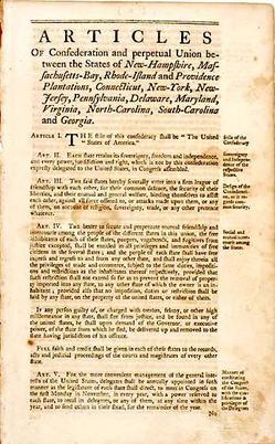Historical Document; The Articles of Confederation..., 6 Pages.
