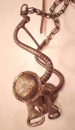 Horse Tack; Spade Bit, California S Shank Design, Silver Overlay.