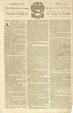 Newspaper; Philadelphia, 1755, The Pennsylvania Gazette, Franklin Printer.