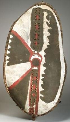 Shield; African, Tribal, Painted Hide, Oval, 43 inch.