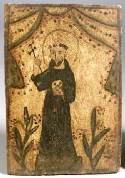 Retablo; New Mexico, Tempera & Gesso on Wood Painting, Saint with Cross ...