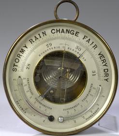 Barometer; PHBN Dial, Brass Frame, Wall Mount, French, 8 inch.
