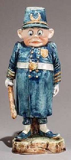 Candlestick; German, Majolica Pottery, Brownie Policeman, 9 inch.