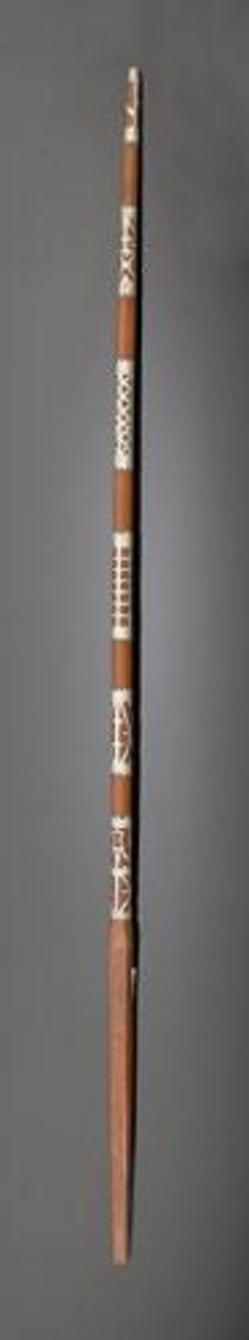 Staff; Native American, Roadman's Staff, Hardwood, Lead Inlay, 44 inch.
