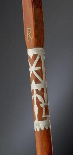 Staff; Native American, Roadman's Staff, Hardwood, Lead Inlay, 44 inch.
