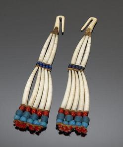 Jewelry; Eskimo, Earrings, Dentalium & Trade Bead, Ivory Hooks.