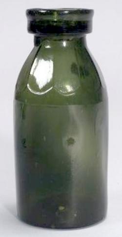 Utility Jar; Mold Blown Glass, Olive Green, Wide Rim, 9 inch.