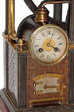Industrial Clock; French, Steam Engine & Flywheel, 19 inch.