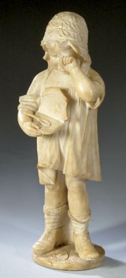 Alabaster Sculpture; Figure of Young Girl Crying, Holding Broken Plate ...