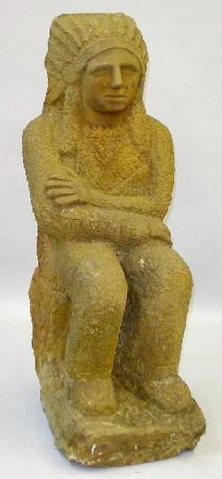 Folk Carving; Reed (Ernest 'Popeye'), Indian Chief Seated, Sandstone ...
