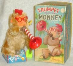 Battery Operated Toy; Cragstan, Trumpet Playing Monkey, Box.