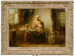 Bouter, Cornelius Wouter; Oil on Canvas Painting, signed, Woman Feeding ...