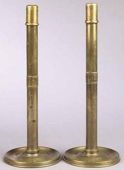 Candlestick (2); American, Cornelius & Baker, Brass, Cylindrical ...