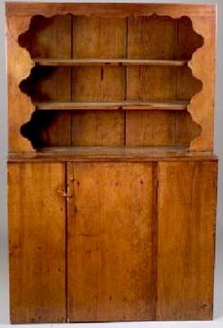 Furniture: Cupboard-Step-Back; Country Primitive, Pine, Scalloped Sides.