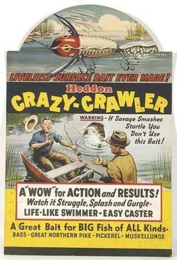 Advertising-Fishing; Heddon, Sign, Crazy Crawler, Card Stock, 18 inch.