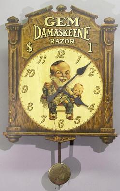Advertising Clock; Gem Cutlery Co, Gem Damaskeene Razor, Wood, Wall ...