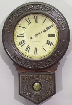 Advertising Clock; Baird Clock Co, Nichols Oriental Balm, 34 inch.