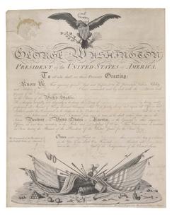 Document Signed; Washington (George), 1793, Military Commission.
