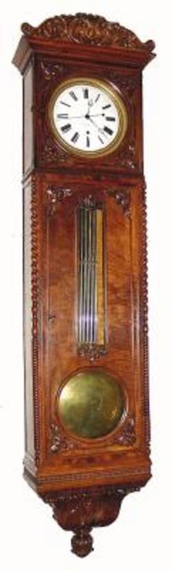 Regulator Clock; French, Pinwheel, Walnut, 77 inch.