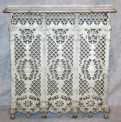 Radiator Cover; Victorian, Cast Iron, Marble Top, White.
