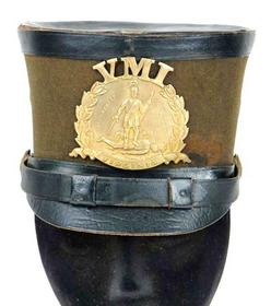 Head Gear; Shako, Virginia Military Institute, VMI Plate, Brown Felt.