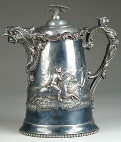 Pitcher; Silver Plate, Kaufmann (E), CSA Confederate Decorated.