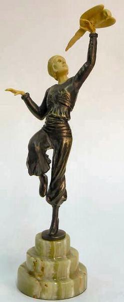 Bronze Sculpture; Chiparus (Dimitri), after, Figure of Girl with Bird ...
