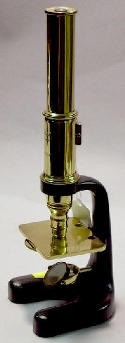 Microscope; Busch, Compound, Brass, Iron U Foot, German, 11 inch.