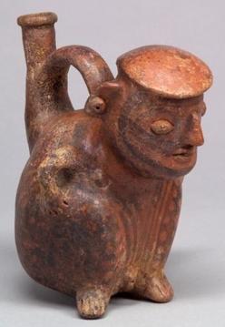 Pottery; Pre-Columbian, Vicus, Vessel, Seated Man Form, 8 inch.