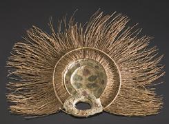 Mask; Eskimo, Wood & Leather, Floral Design, 17 inch.