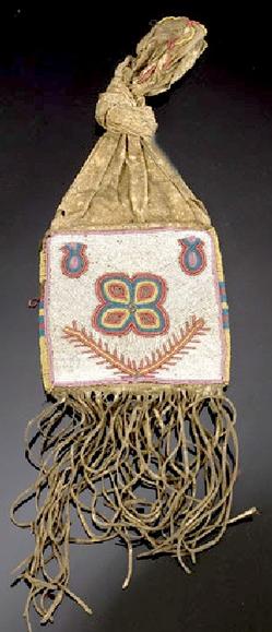 Bag; Cree, Beaded Canvas, Geometric Floral Design, 17 inch.