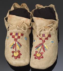 Moccasins; Metis Sioux, Quilled Hide, Floral Design, 10 inch.