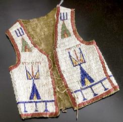 Clothing; Sioux, Vest, Beaded Hide, Tipi Design, 23 inch.