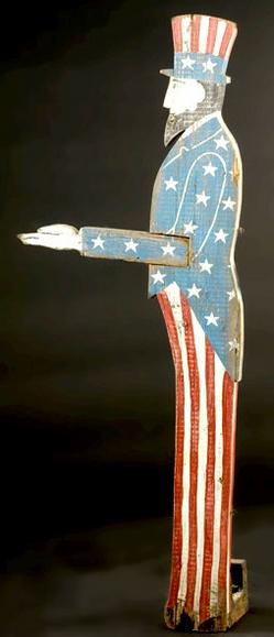 Uncle Sam; Mailbox Holder, Painted Wood Silhouette, 71 inch.