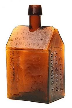 Whiskey Bottle; EG Booz's Old Cabin, GVII-004, Cabin Form, Golden Amber ...