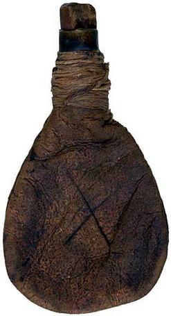 Powder Flask; Revolutionary War Era, Leather, Metal Neck, 5 inch.
