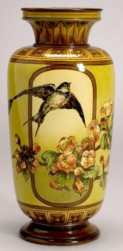 Doulton; Lambeth, Arding (MM), Vase, Faience, Bird in Flight, 12 inch.