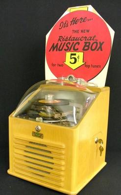 Jukebox; Ristaucrat, Countertop Coin-Op, 45RPM, Marquee.