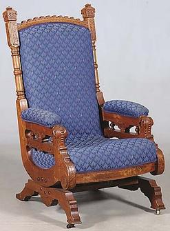 Furniture: Chair-Rocking; Victorian, Eastlake, Walnut, Platform.